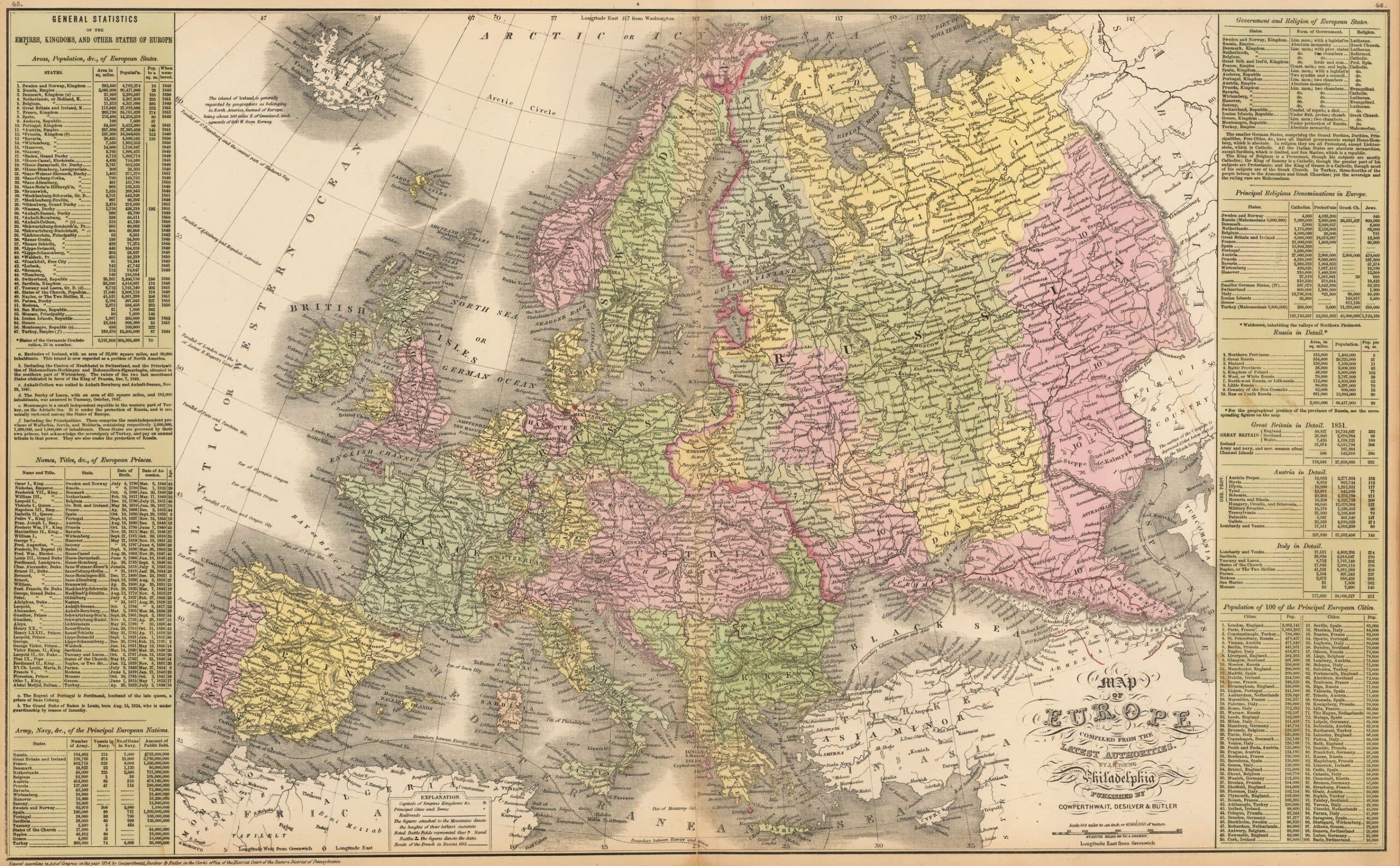 Map of Europe Compiled From The Latest Authorities, 1854 and 1857 ...